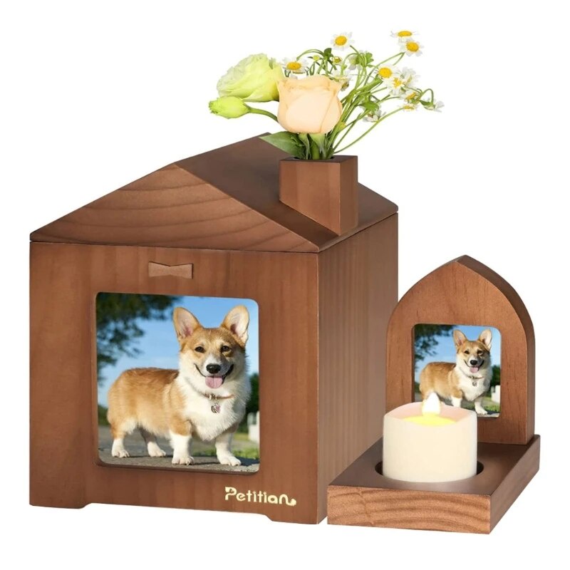 Pet Urns with Photo Frame Funeral Cremation Small Box Wood Urn Loving ...
