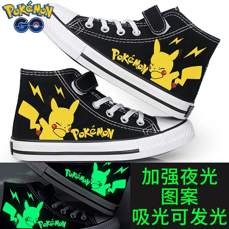 Pokemon Pikachu Children's high-top luminous Canvas Shoes Anime Print ...