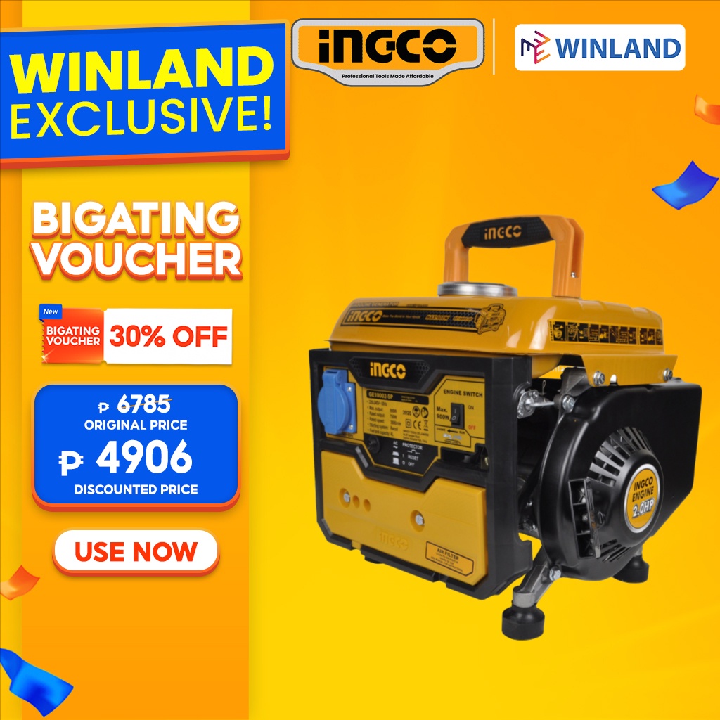Ingco by Winland Portable 2HP Gasoline Generator 900 Watts 1KVA 2 ...