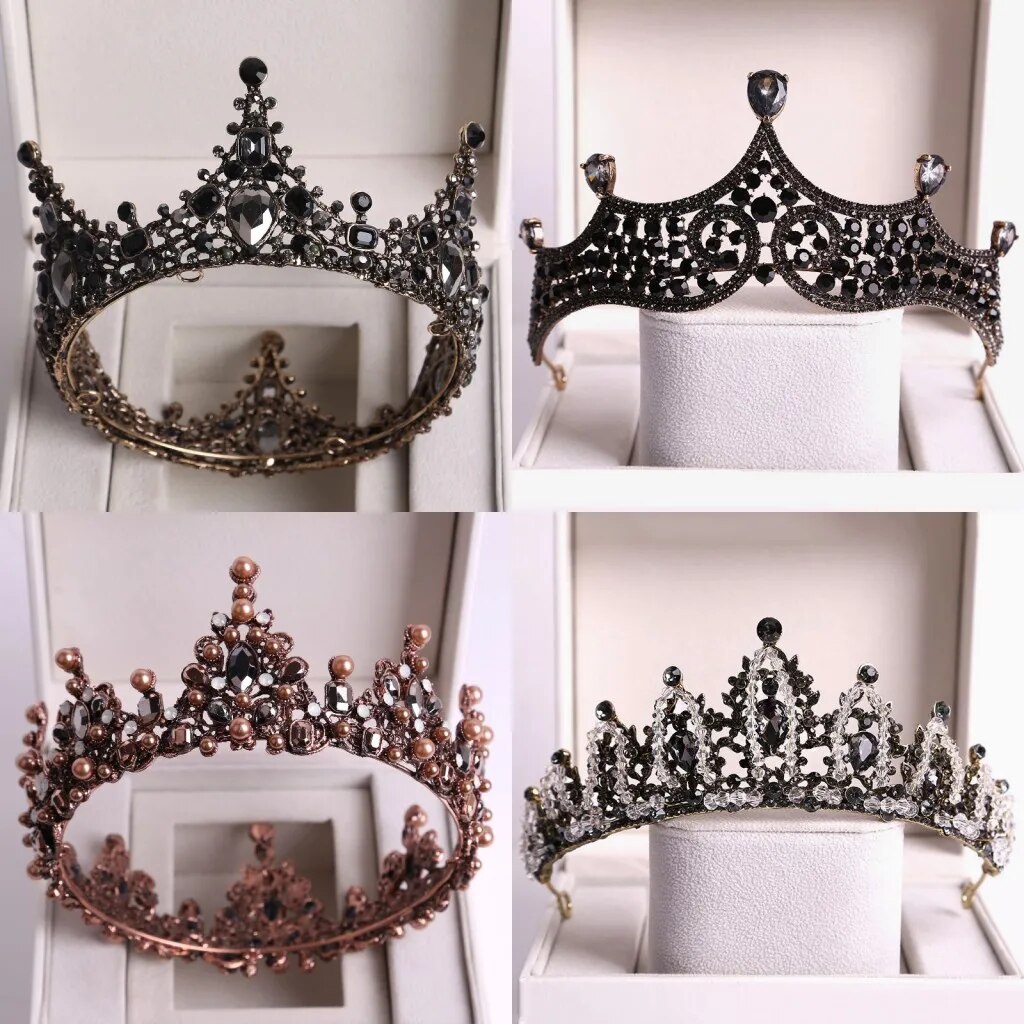 ☽baroque Black Crystal Big Round Bridal Tiaras Crowns Pageant Prom