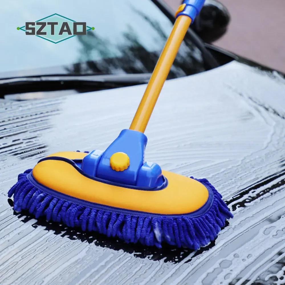 Car Wash Brush Adjustable Telescoping Long Handle Cleaning Mop 15° Bend ...