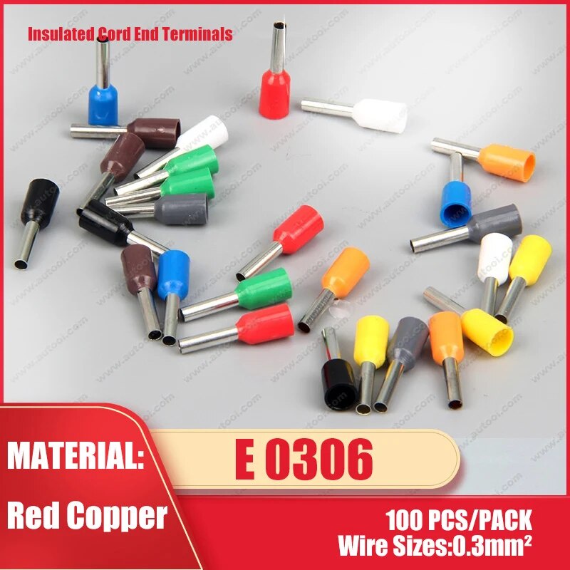 100PCS AWG#24 E0306 Ferrule Terminal Cord End Terminal Wire Copper Insulated Crimp Connector ...