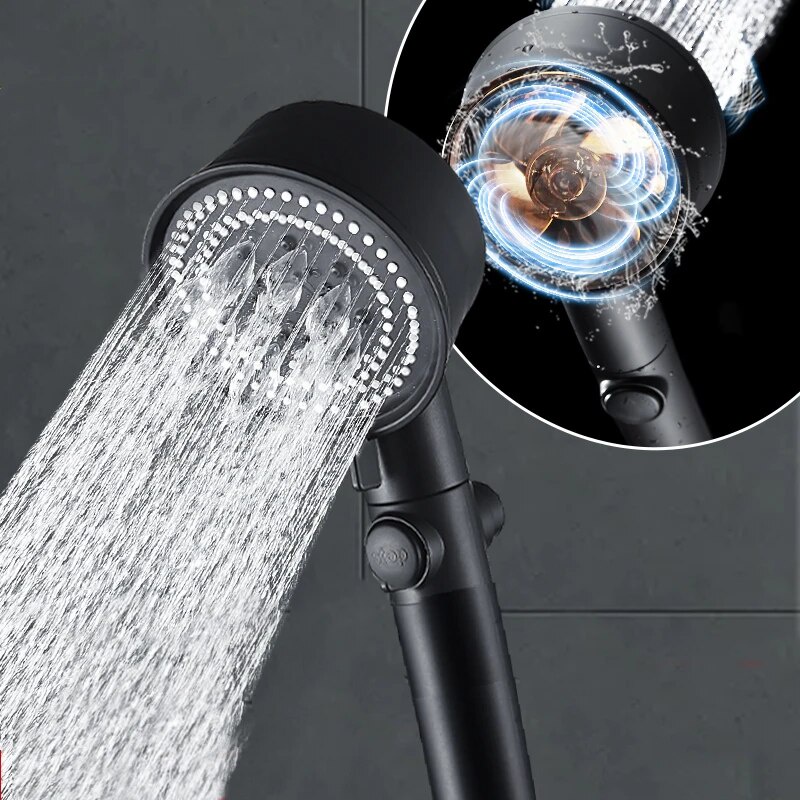 5 Modes Water Saving Shower Head Black High Pressure Turbo Shower One ...