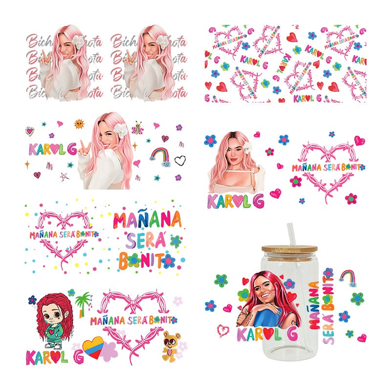 Karol G Uv Dtf Cup Wrap Iron On Transfer For Glass 16oz Cup Wraps ...