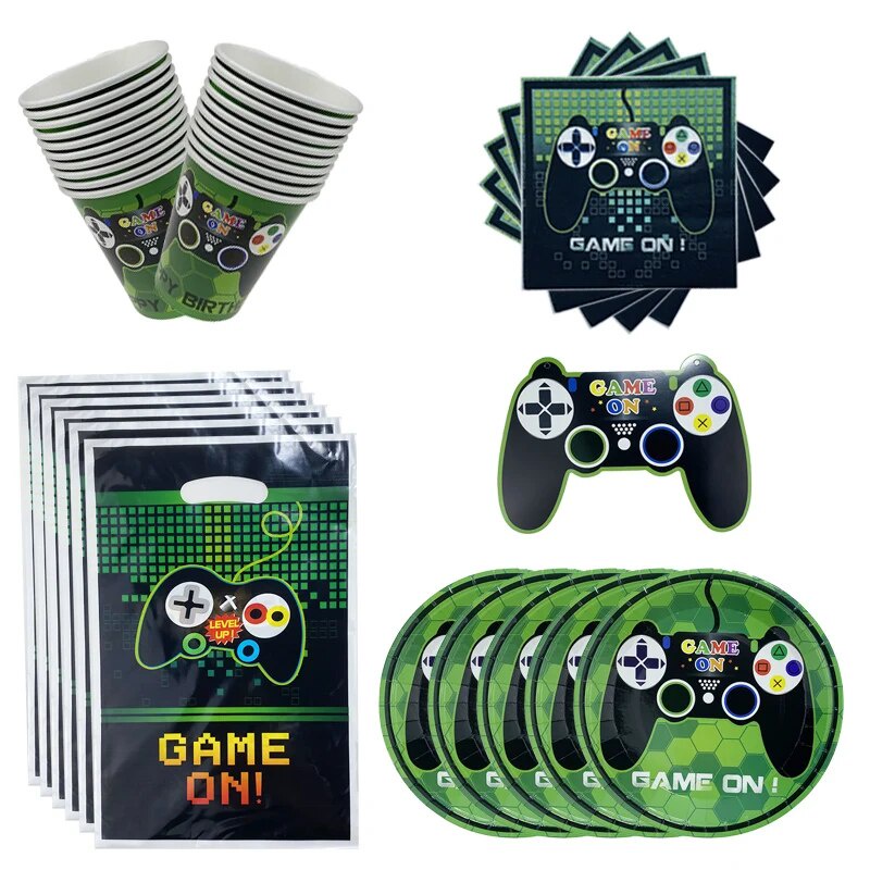 Game console theme party tableware tablecloth plate napkin birthday ...