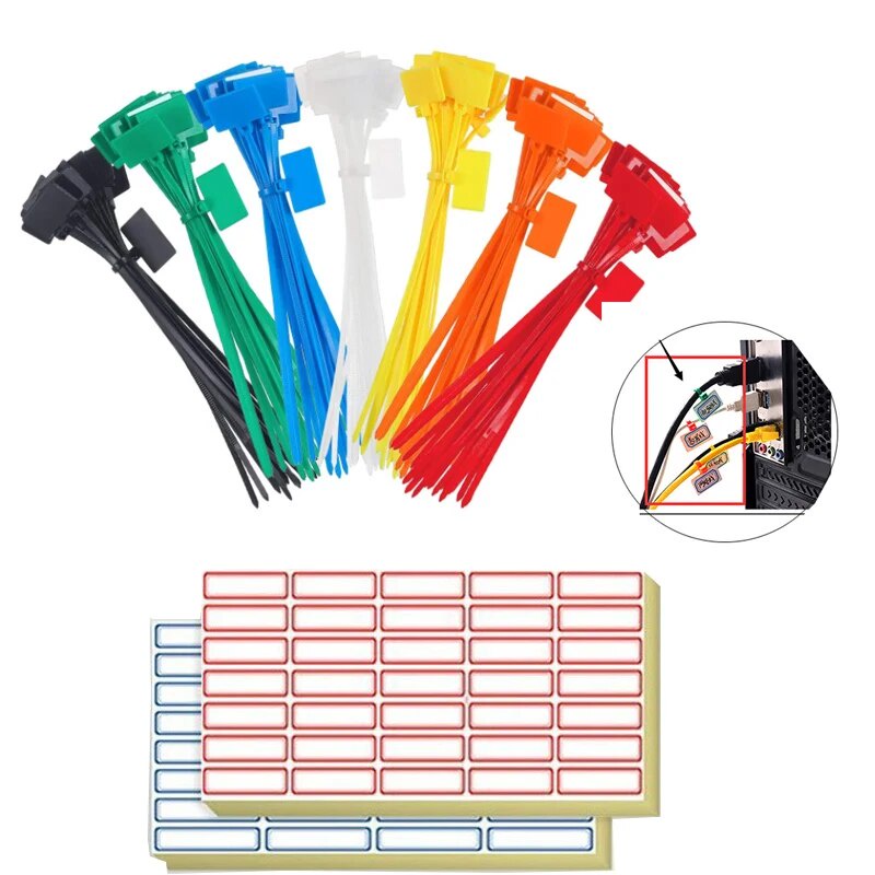 100pcs Label ties Nylon Cable Ties Tag Labels Plastic Loop Ties Markers ...