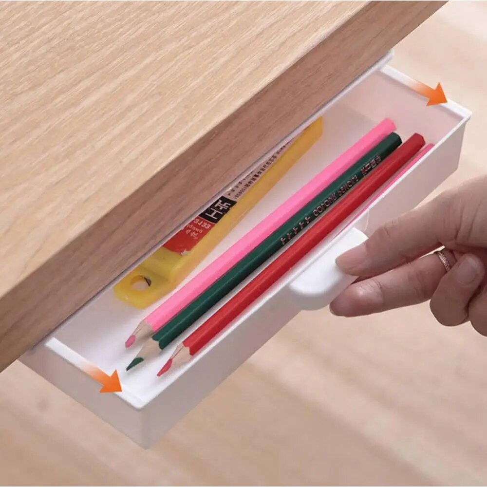 Under Drawer Pencil Tray Self-Adhesive Concealed Organizer Pen Box ...