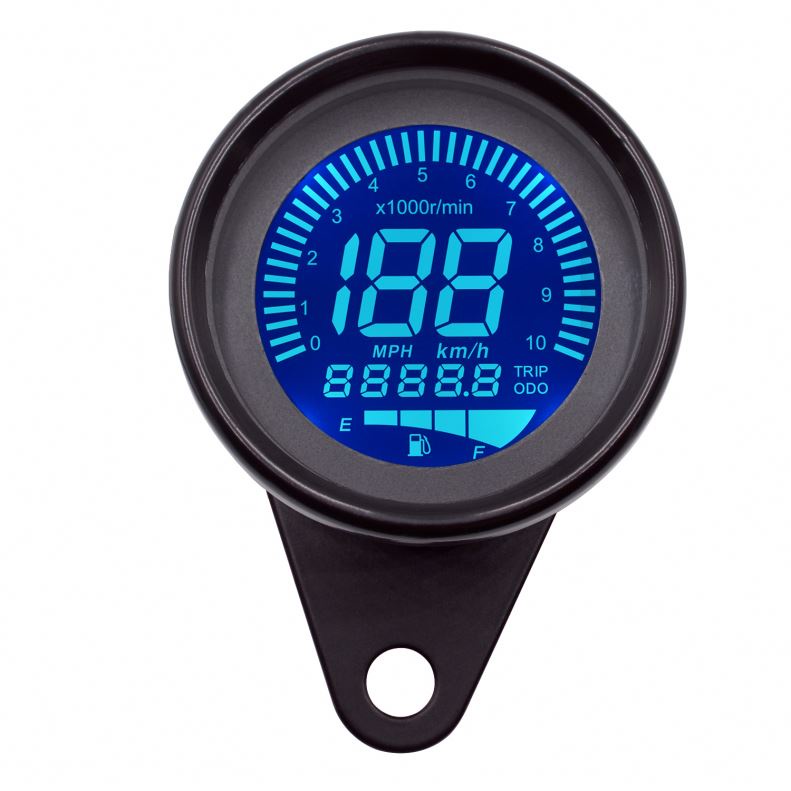 Universal chrome motorbike instrument display oil level meter lcd gauge ...