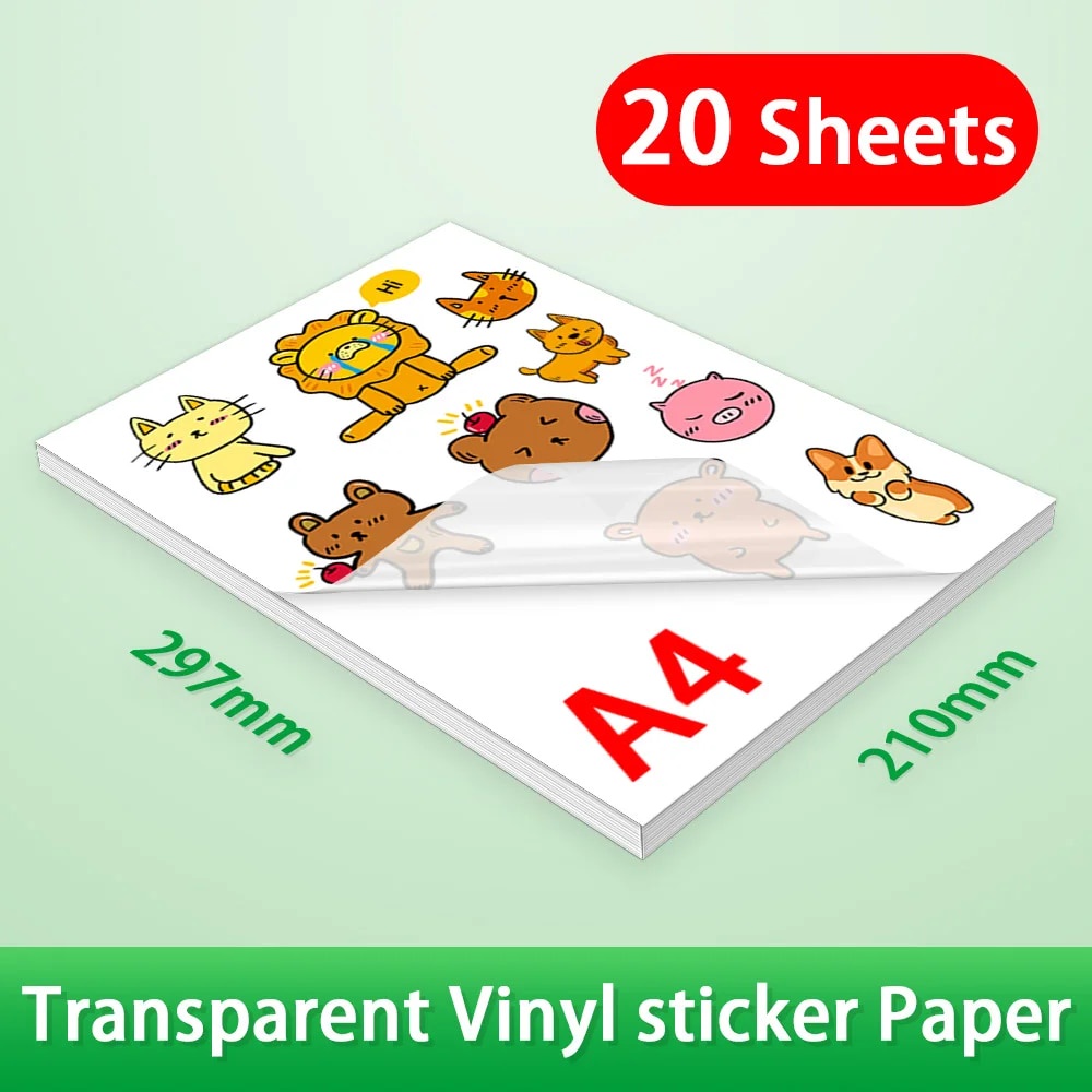 20 Sheets Transparent Self Adhesive Sticker Label A4 Printable Vinyl ...