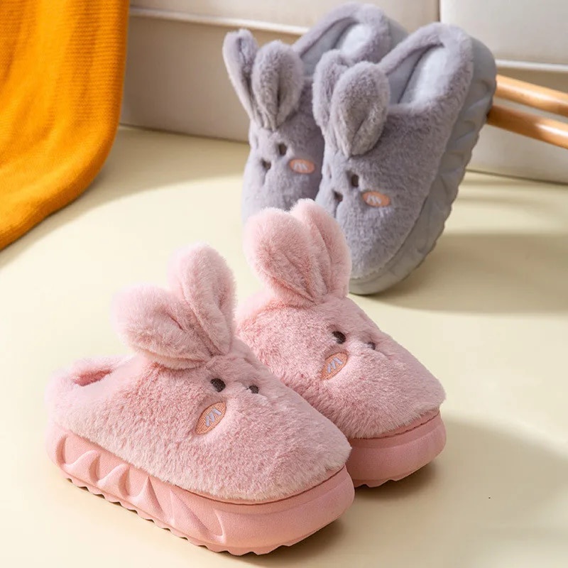 Fashion Chunky Home Slippers Women House Winter Warm Furry Shoes Pink ...