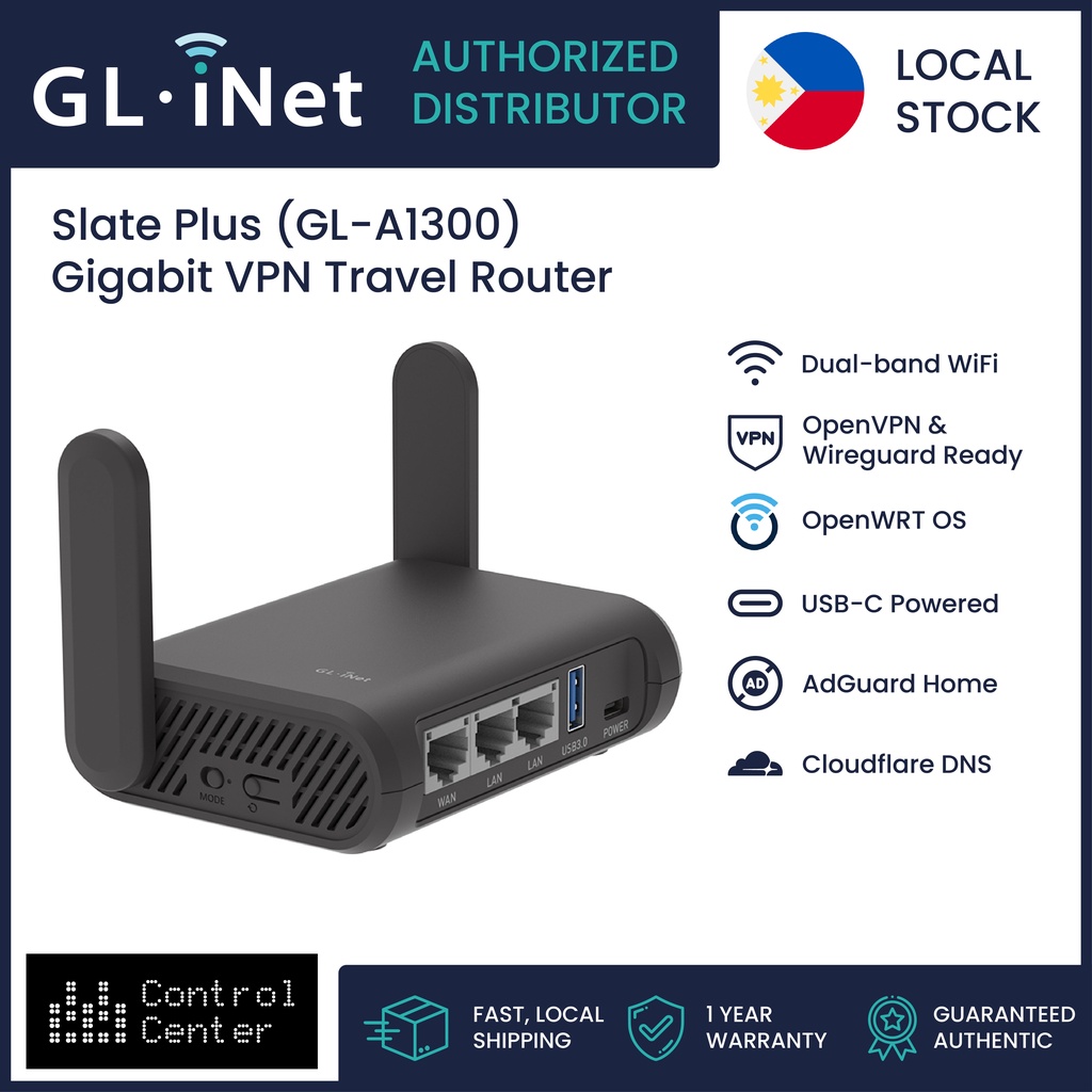GLiNet GLA1300 Slate Plus Wireless VPN Encrypted Travel Gigabit Router ...