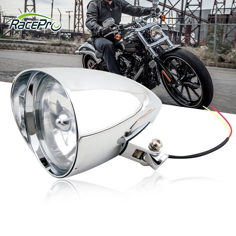 RACEPRO Bullet Style Headlight Housing Chrome Motorcycle Universal ...