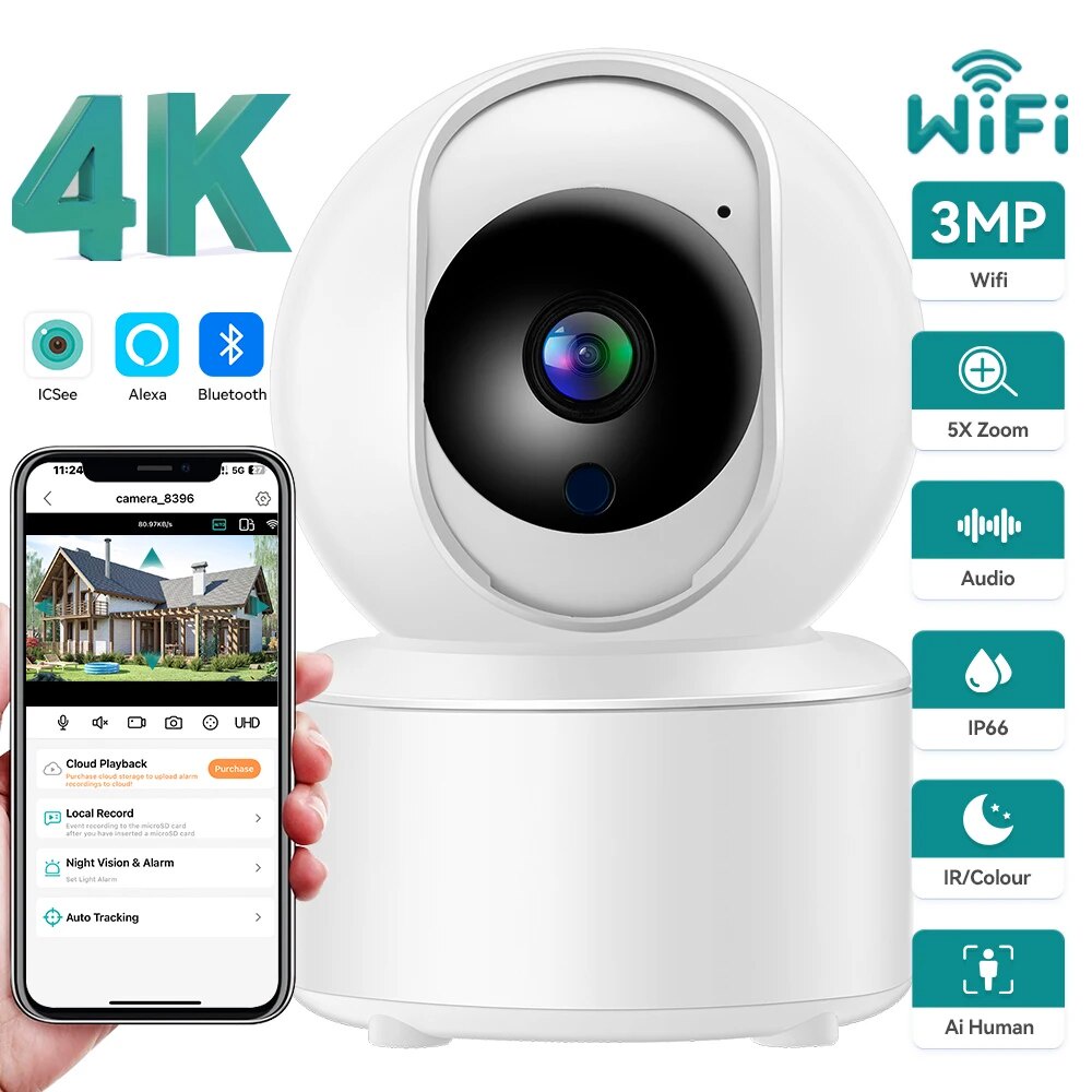 ☂3MP 2K WIFI Camera Mini PTZ IP Camera Auto Tracking Two-Way Audio ...