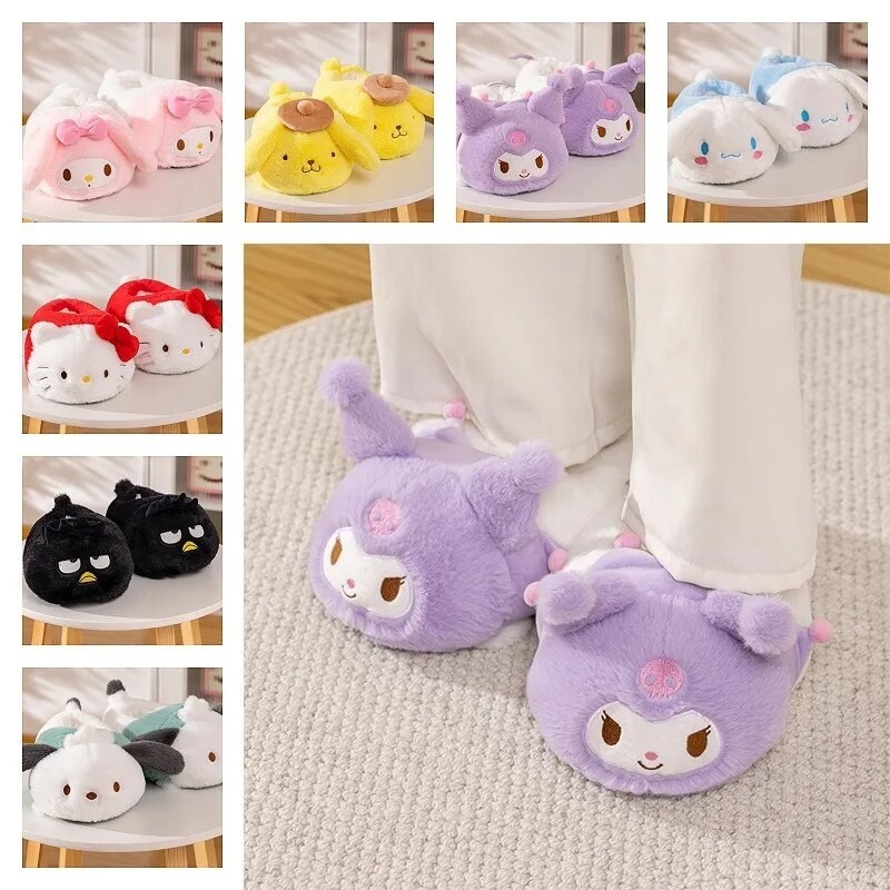 Kawaii Sanrio Plush Slippers Anime Cinnamoroll Kuromi Hello Kitty My ...