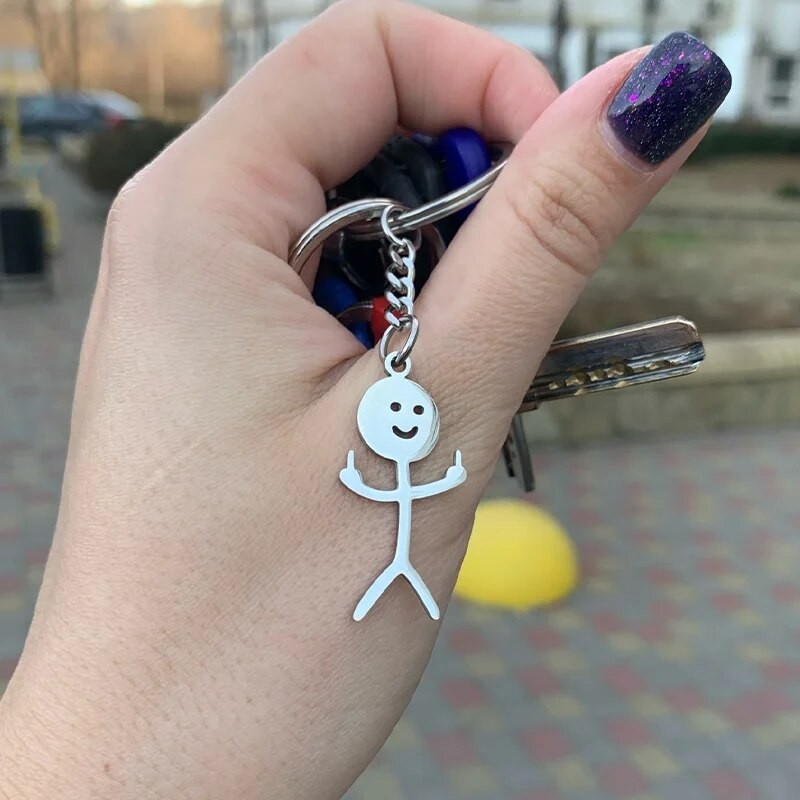 Funny Fuxk Middle Finger Stickman Keychain Cute Trend Titanium Steel ...