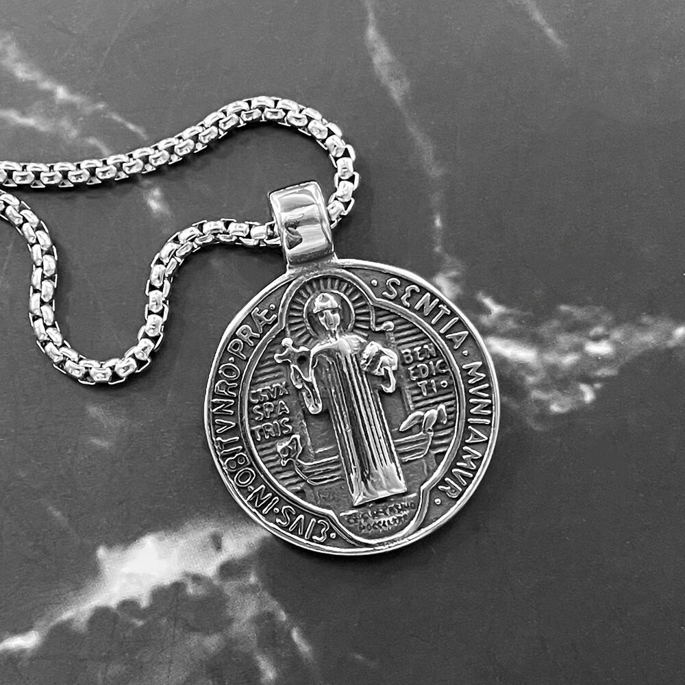 Gold silver Color cross Catholic Saint Benedict Round Medal Pendant ...