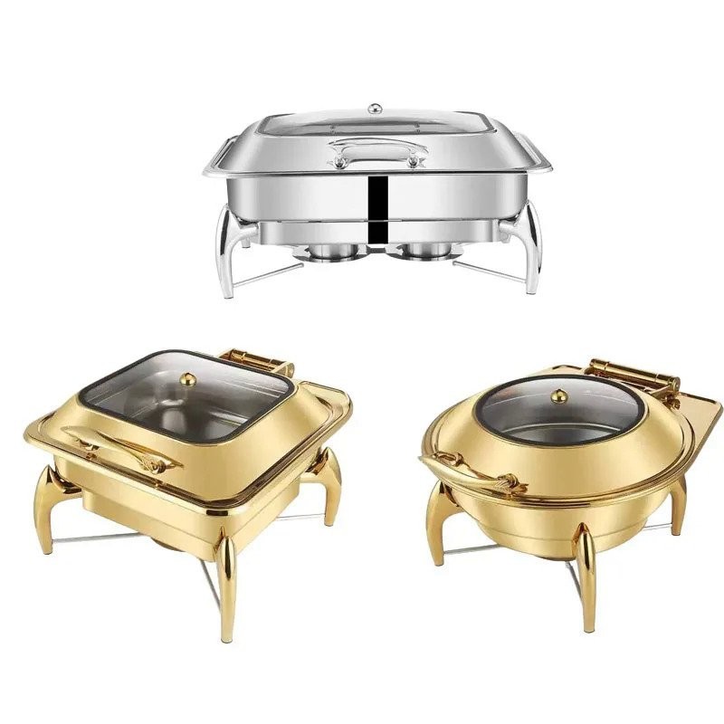 Catering Buffet Equipment Chefing Dish Food Warmer Glass Lid Luxury Restaurant Hotel Chafer Gold ...