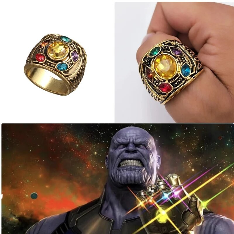 ⓥRetro Movie Thanos Infinity Gauntlet Power Cosplay Alloy Ring Color Jewelry Gift Prop a ...