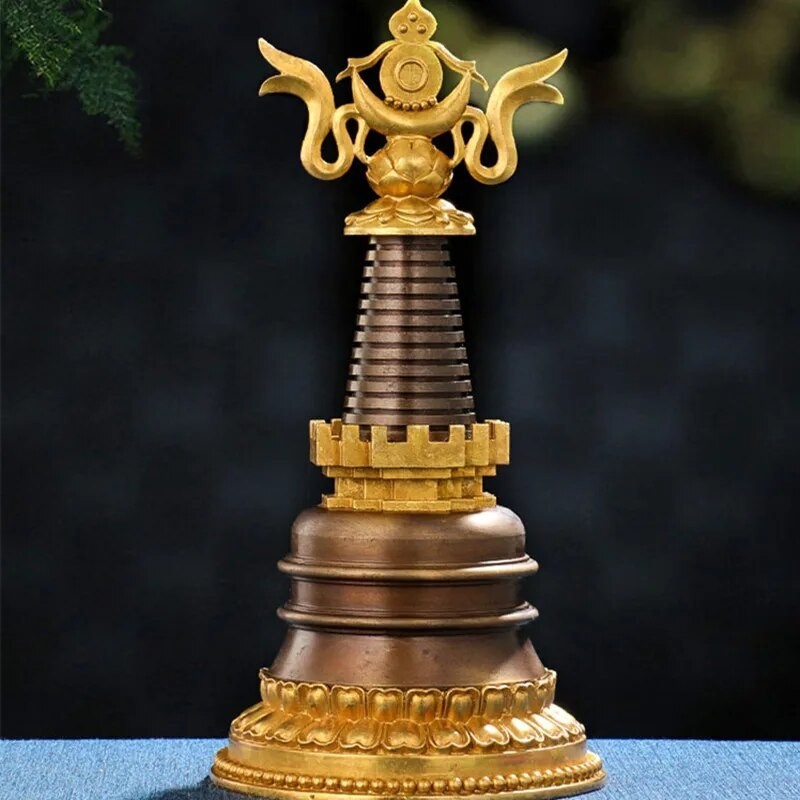☂18cm Pure Copper Bodhi Stupa Tower,Exquisite Design Carving Auspicious ...