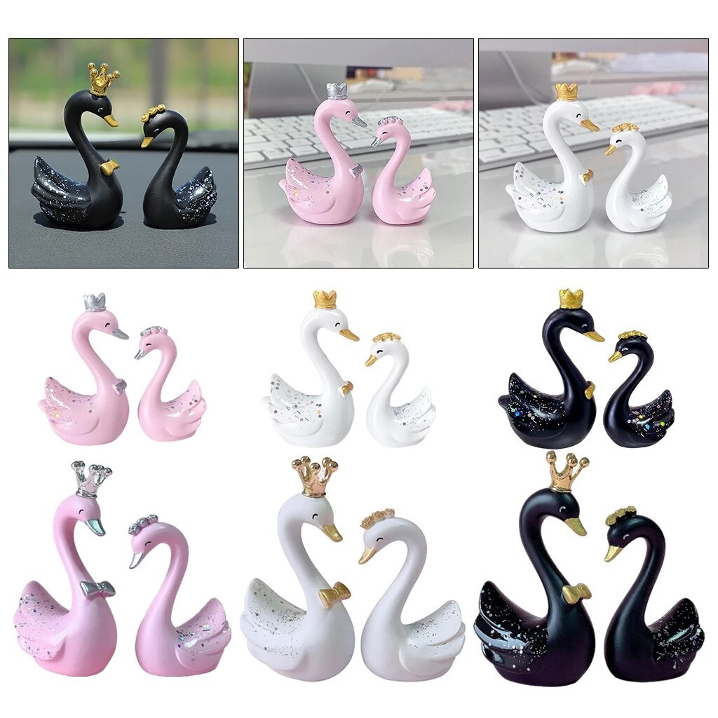 ☪1 Pair Resin Swan Statue Figurines Swan Cake Topper Sculpture Cake ...