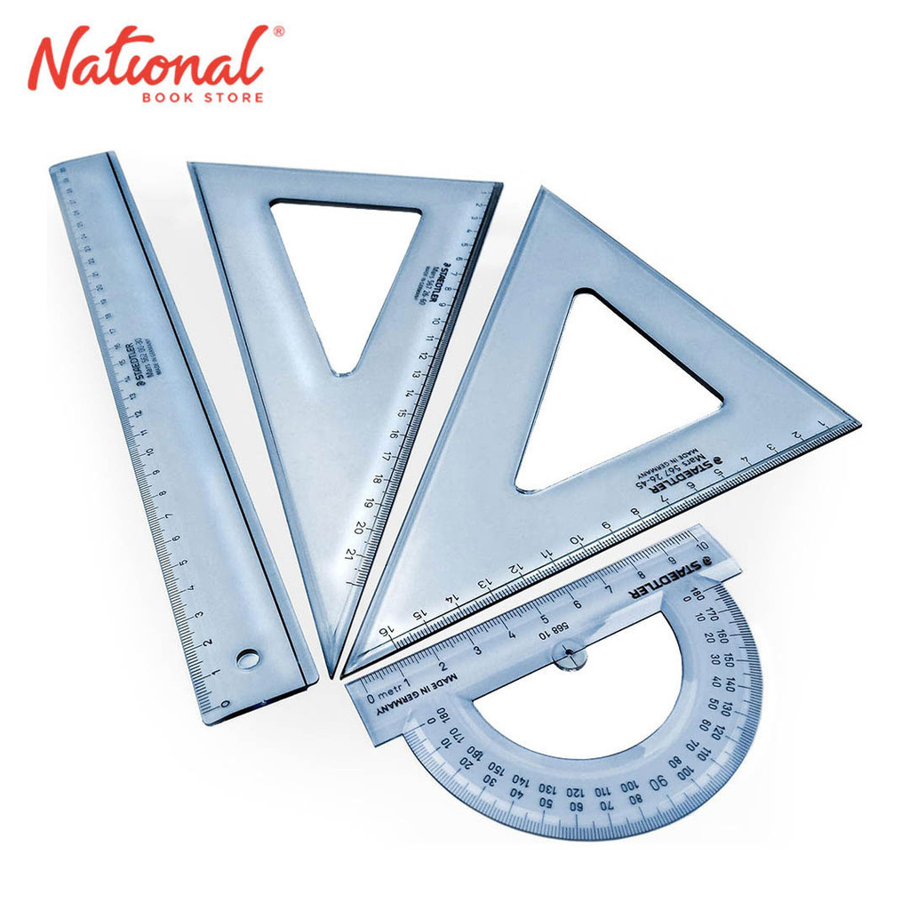 Staedtler Math Set 2 Triangle 1 Protractor 1 Ruler Clear Blue 569 22 4 ...