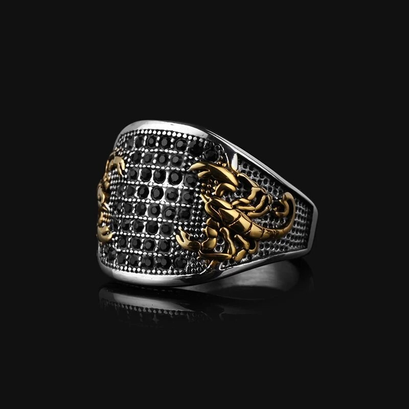 316l Stainless Steel Scorpion Inlaid Gemstones Trendy Men Cool Black ...