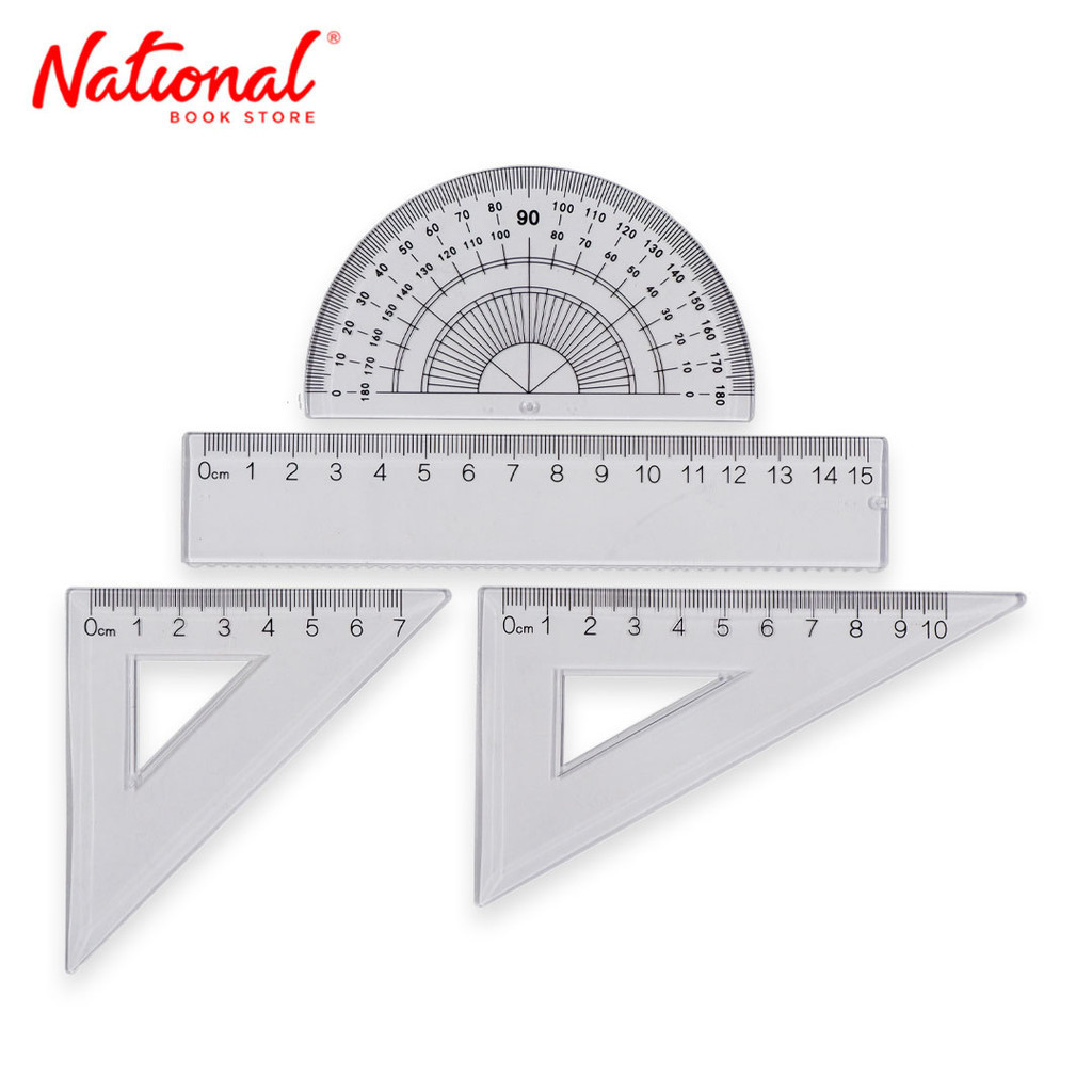 Math Set 4's 1 Ruler + 2 Triangle + 1 Protractor Clear YS-6028 - School ...