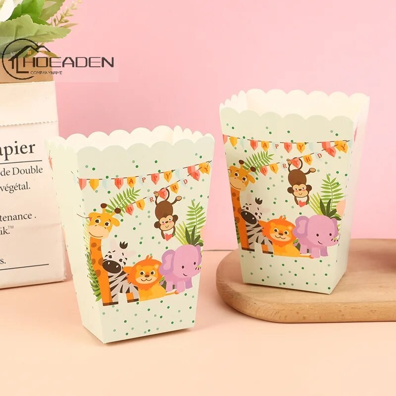 6Pcs Jungle Safari Theme Popcorn Boxes Animal Popcorn Treat Box Baby ...