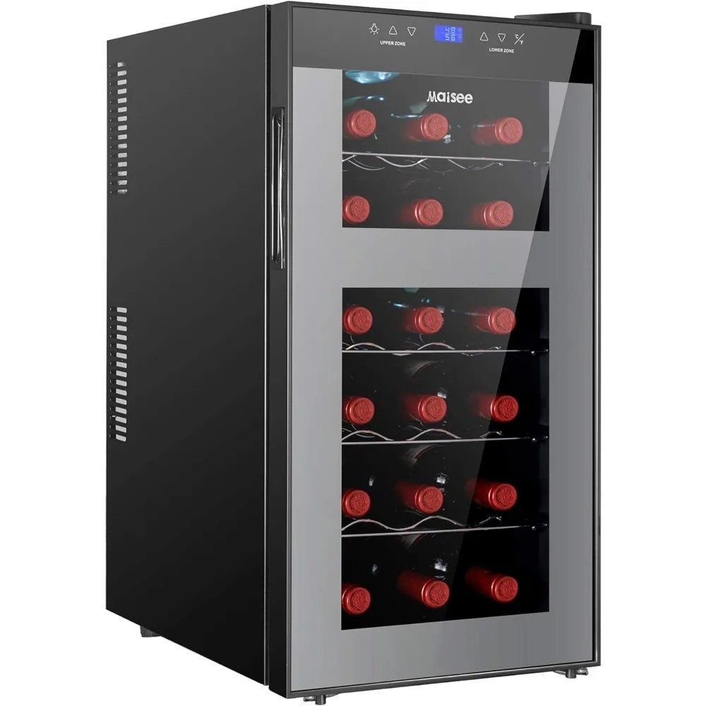 Wine Fridge Dual Zone,18 Bottles Wine Cooler Refrigerator Chiller Upper ...