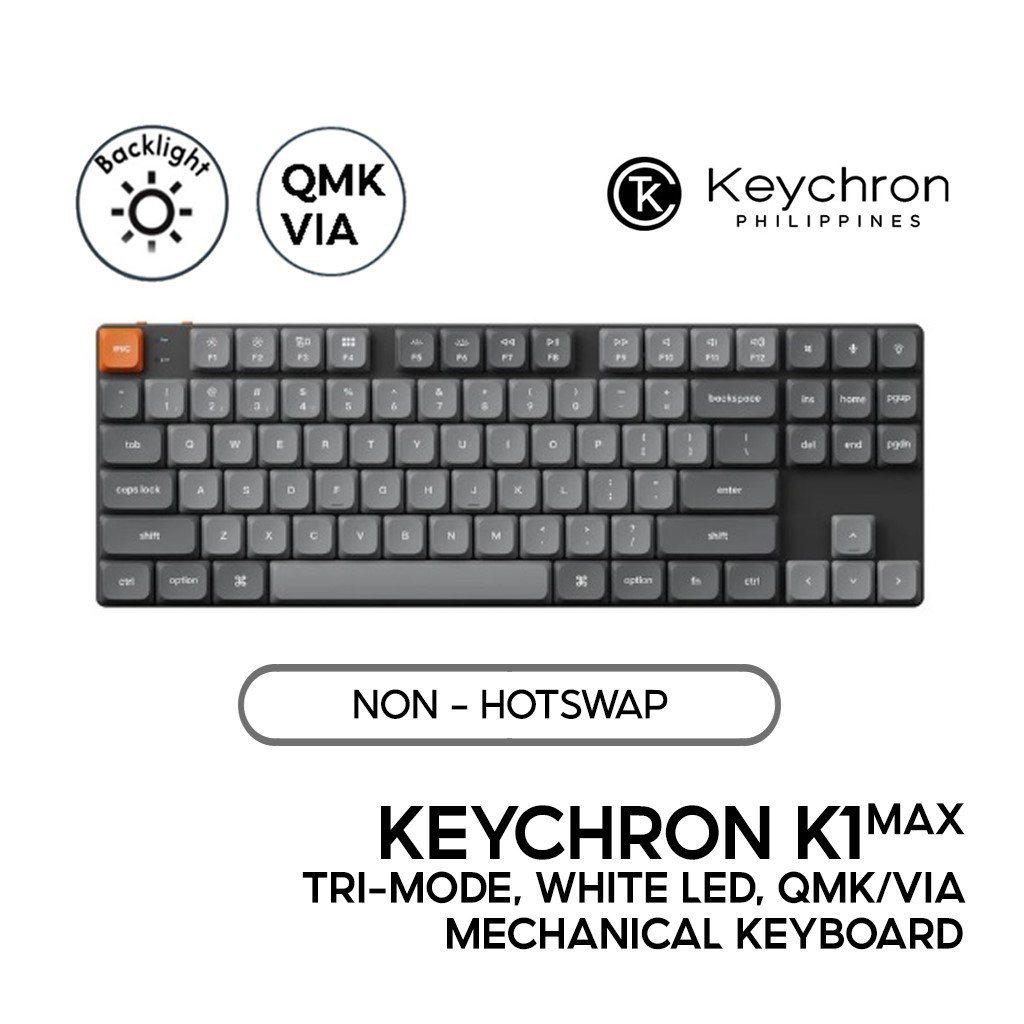 Keychron K1 Max QMK Mechanical Keyboard 80%, Tri-mode, White LED, Low ...