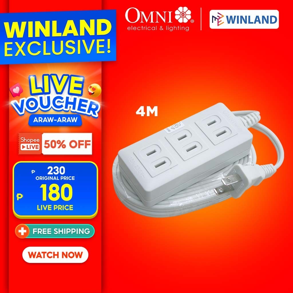 Omni by Winland Eco Extension Cord Set 3 Gang 4 Meter Wire Power Cable ...