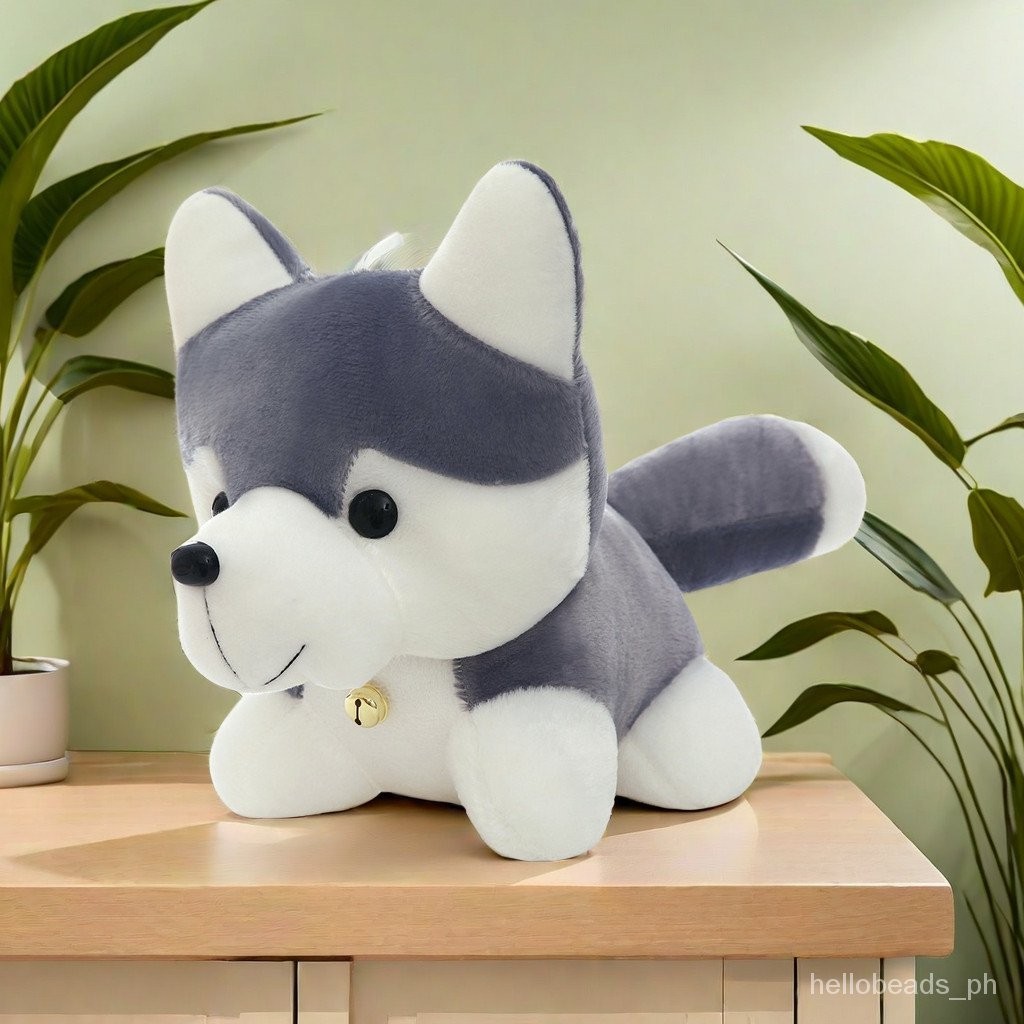 Cute Long Husky doll plush toy puppy with bell children's dolls Warm ...
