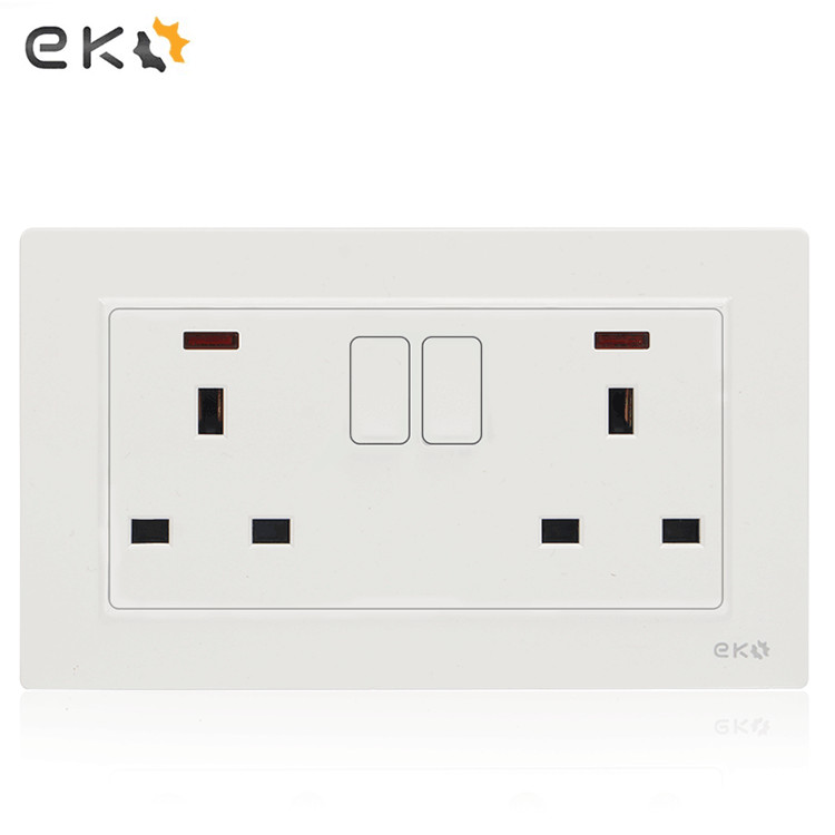 British/BS/UK 250V 15A single pole double twin 3 pin plug socket/ 2x3 ...