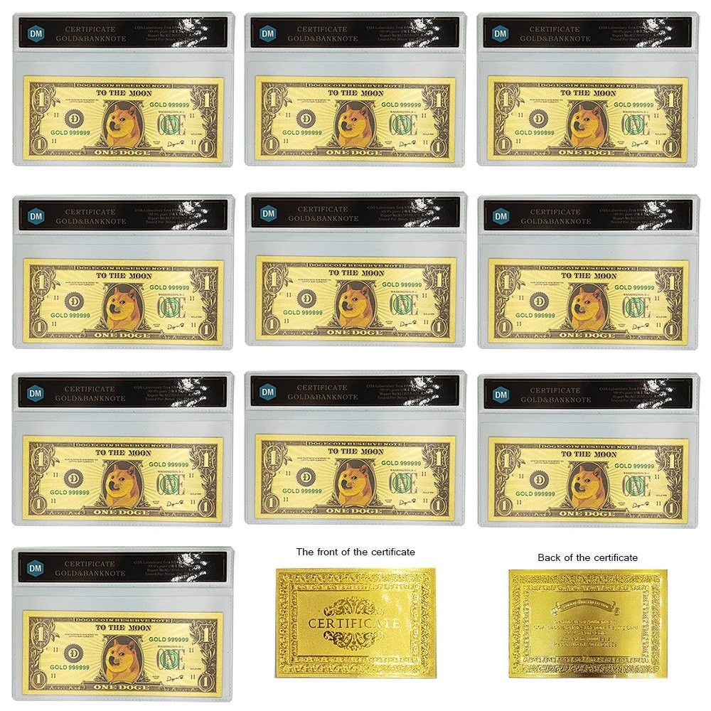 10PCS Bitcoin Puppy Coin Gold Foil Banknote 24K Gold Plated ...