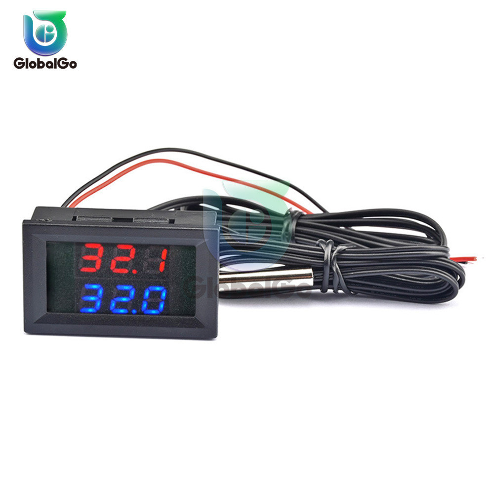 Digital Thermometer DC4-28V LED Display Red Blue Temperature Sensor ...