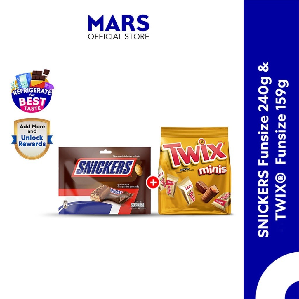 SNICKERS Classic Chocolate Bar Funsize 240g & TWIX® Caramel Chocolate ...
