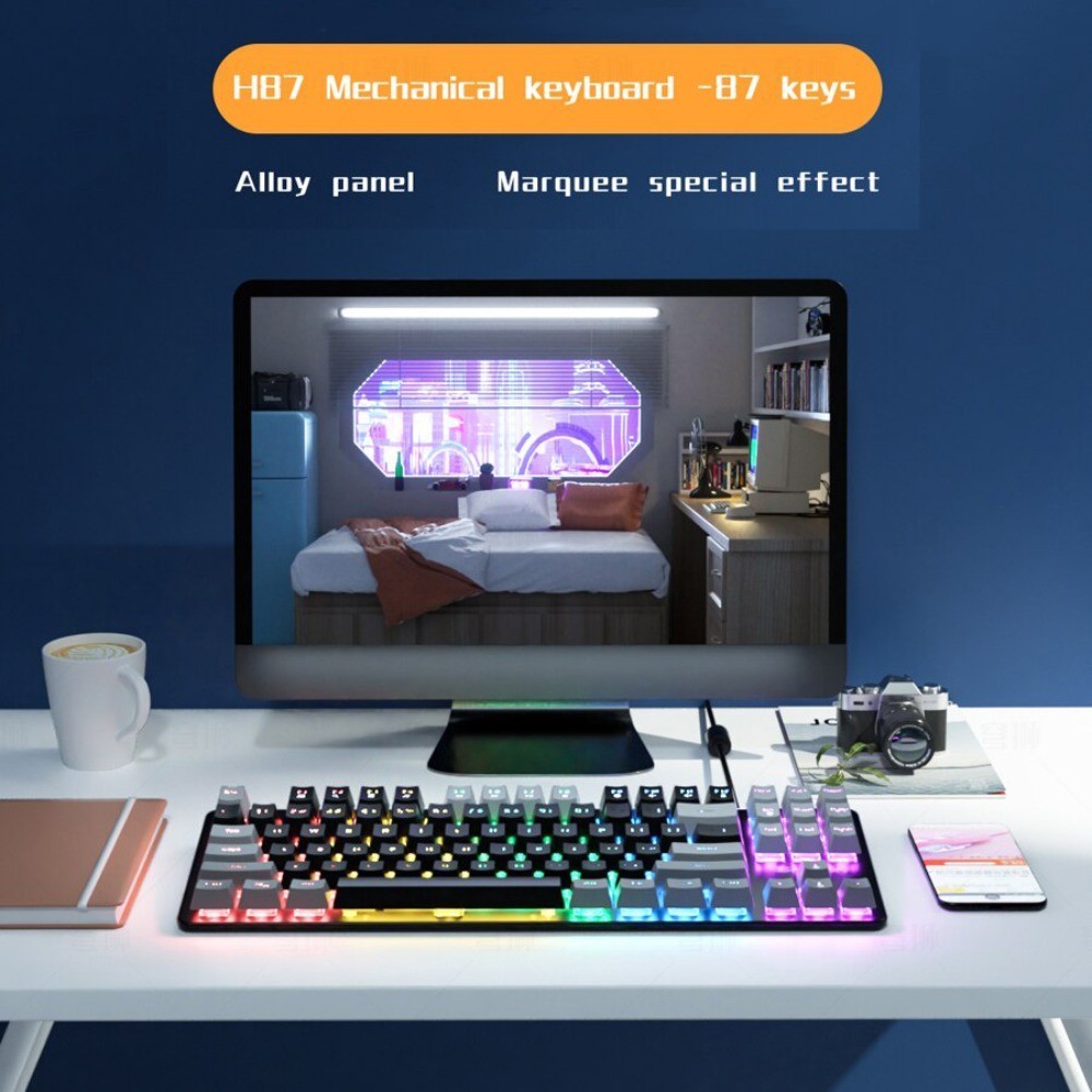 For H87 Wired Mechanical Keyboard 10 Kinds of Colorful Lighting Gaming ...