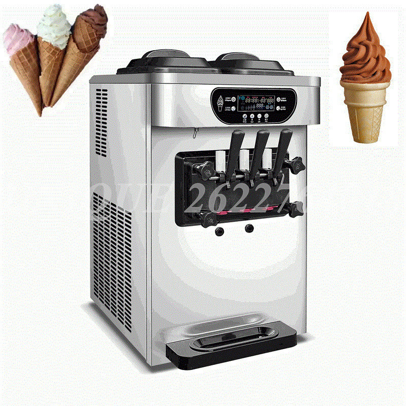 Automatic 3 Heads Soft Ice Cream Machine Commercial Countertop Sundae ...