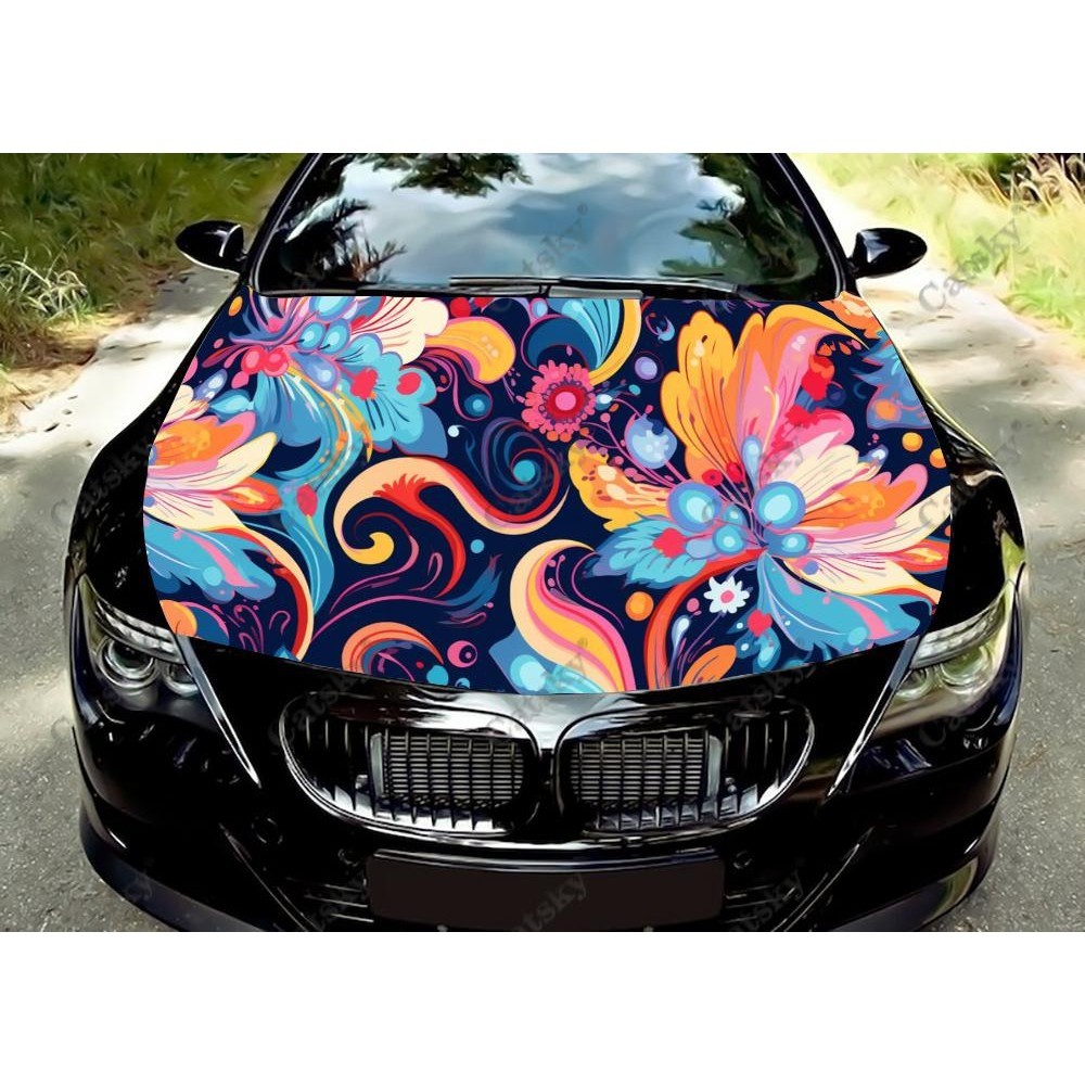 Multicolor Abstract Floral Car Hood Vinyl Sticker Wrap Vinyl Film ...