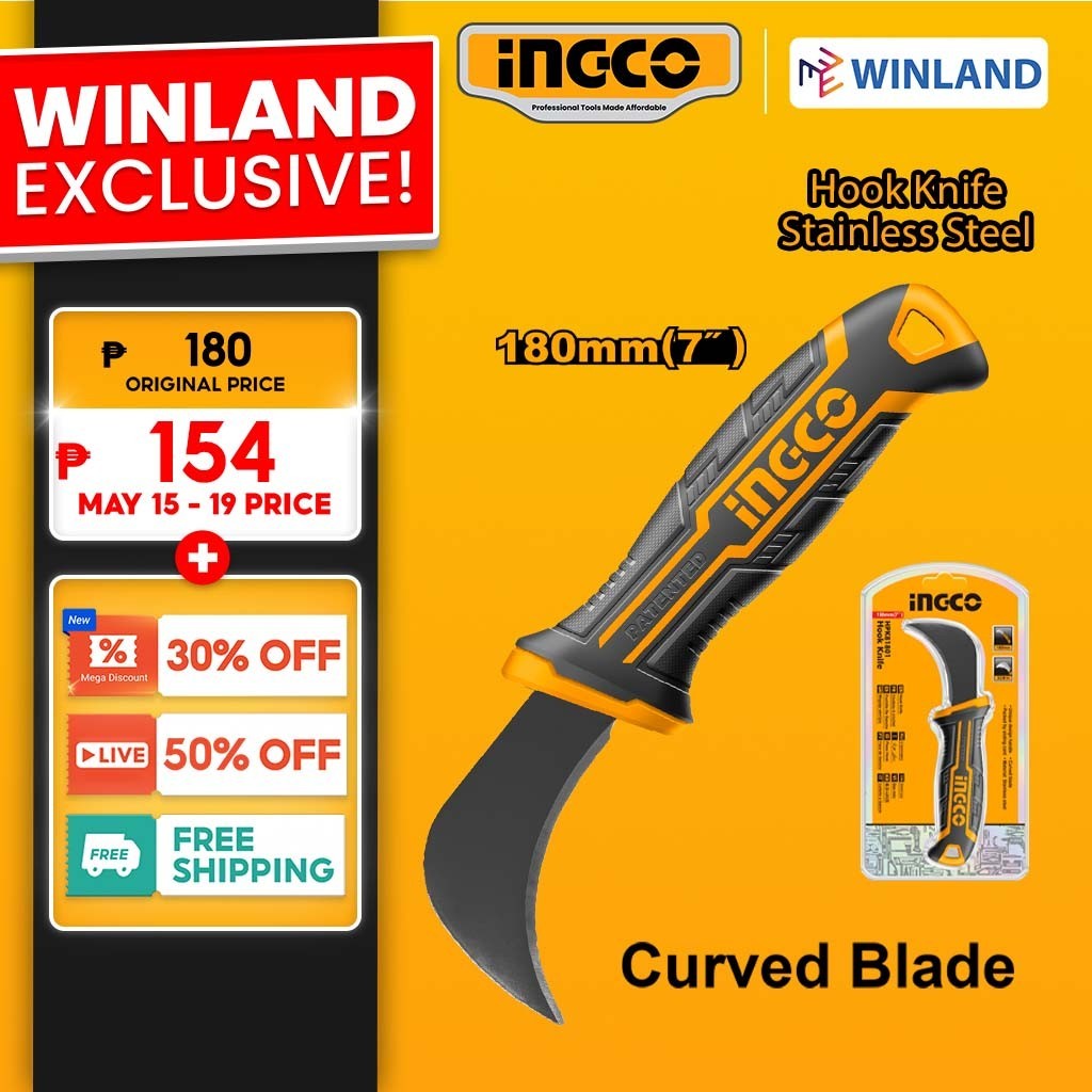 Ingco by Winland Hook Knife Stainless Steel 180mm for Carving HPK81801 ...