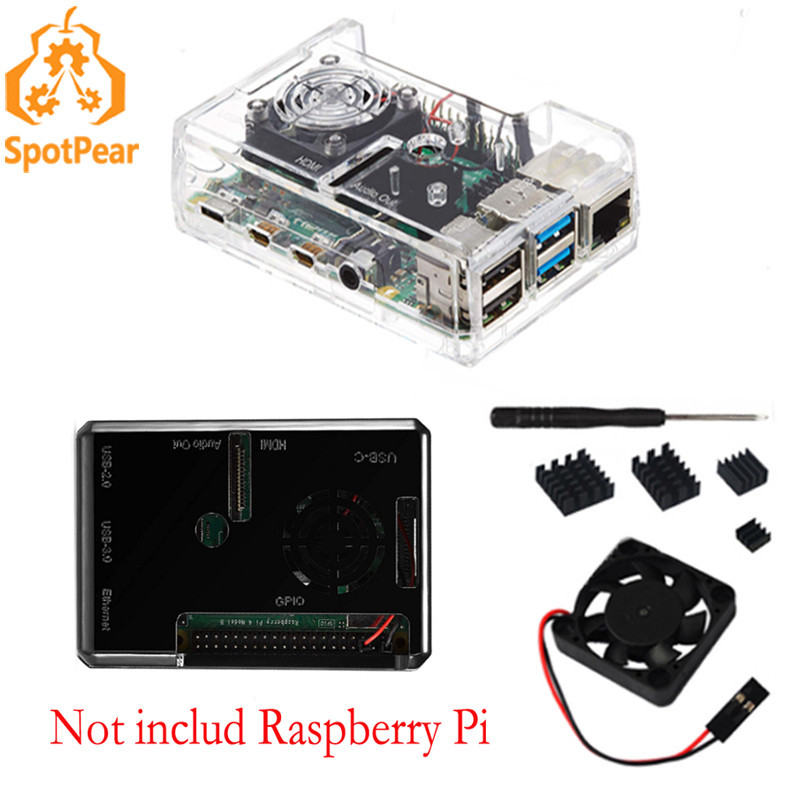 Raspberry Pi 4 Model B Black/Transparent ABS Case With Heatsink Cooling ...