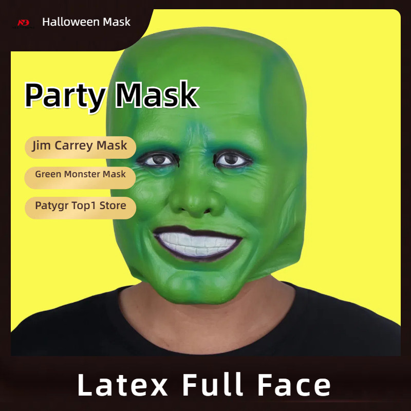 Cosplay Horror Jim Carrey Mask Funny Green Monster Latex Heagear Scary ...