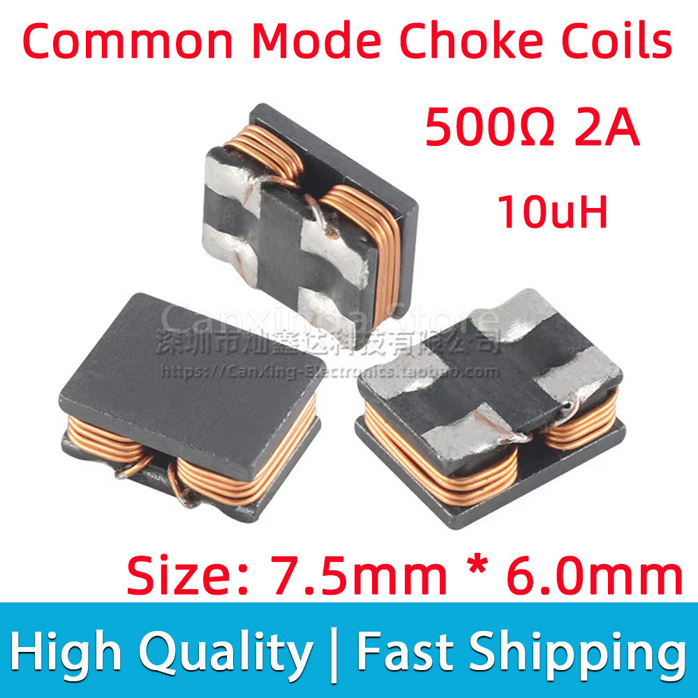 웃5pcs SMD Common Mode Choke Coil Inductor Filter Inductance 10uH Impedance 500ohm 500Ω 2A High F ...