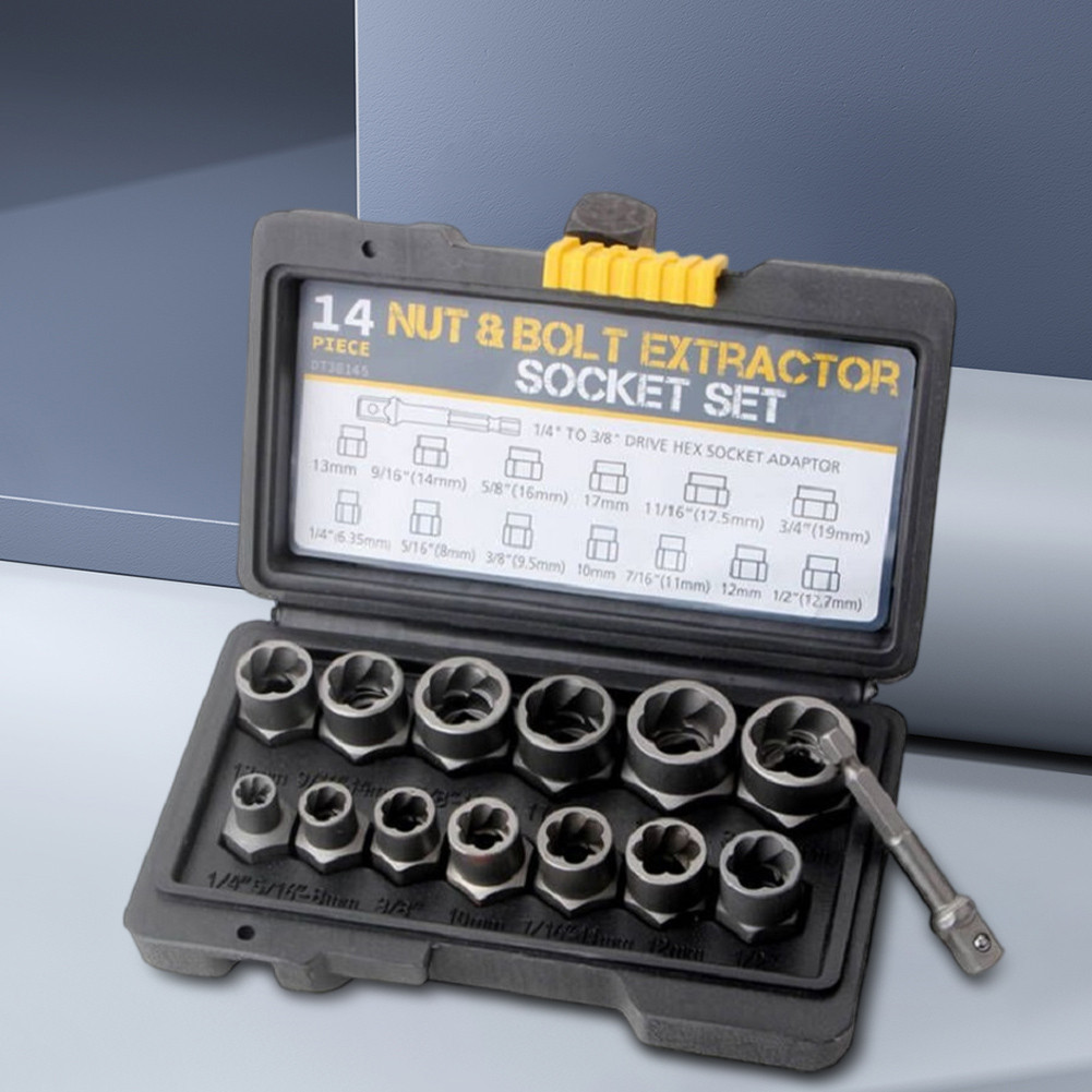 ┱14 Pieces Nut Bolt Extractor Sleeve Set Impact Bolt & Nut Remover Set ...