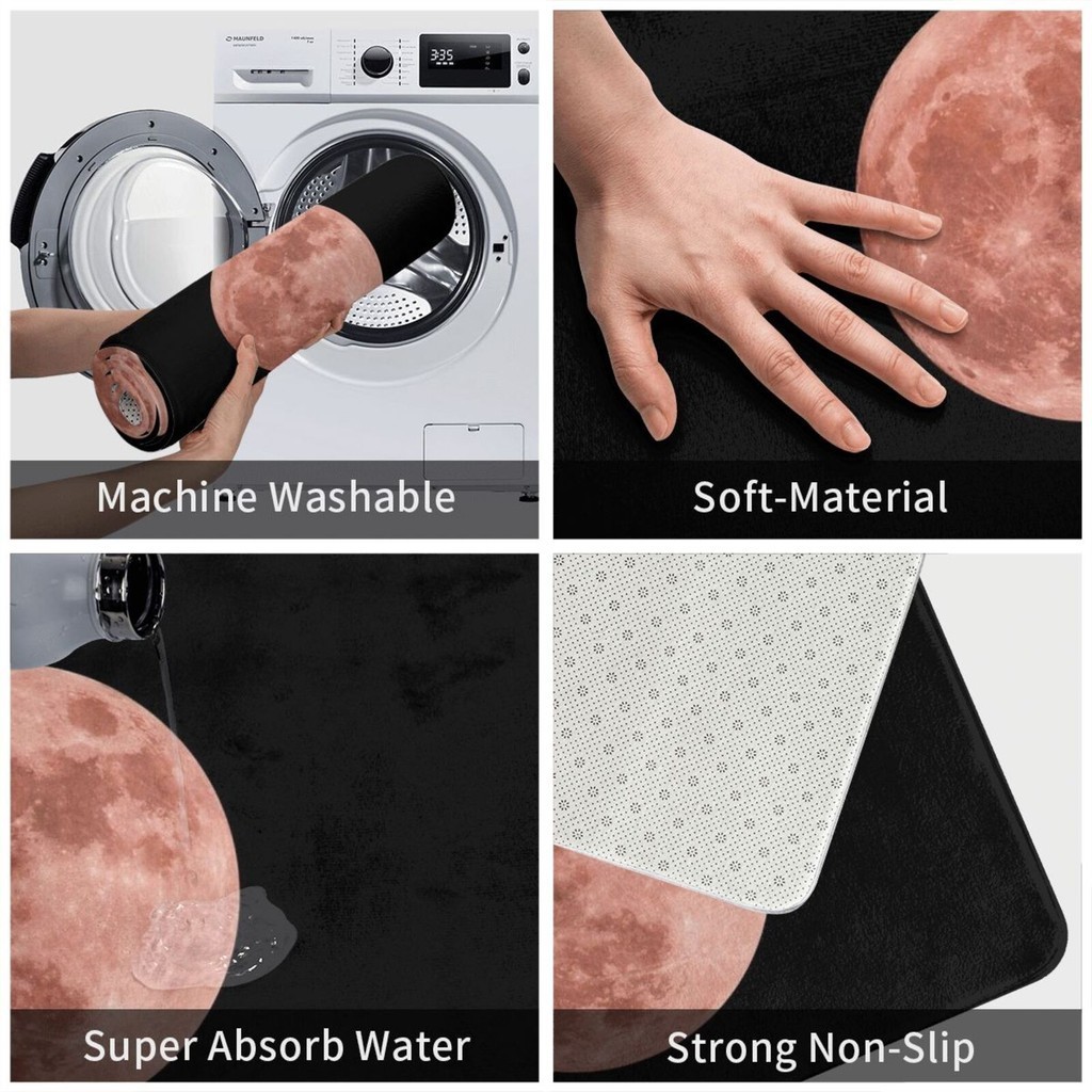 ☽Orange Moon Carpet Mat Rug Cushion Soft Non - Slip Moon Full Moon ...