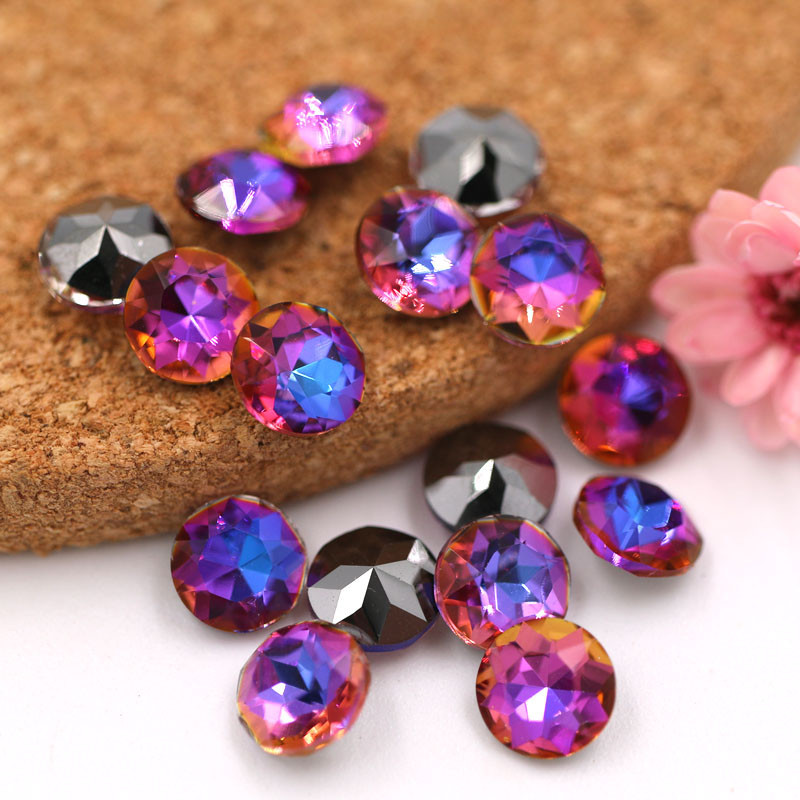 ♛New round shape crystal glass pointback loose rhinestones Purple blue ...
