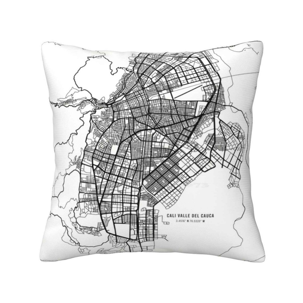 ☏Black And White Map Of Cali Valle Del Cauca Colombia Pillow Cover Hug ...