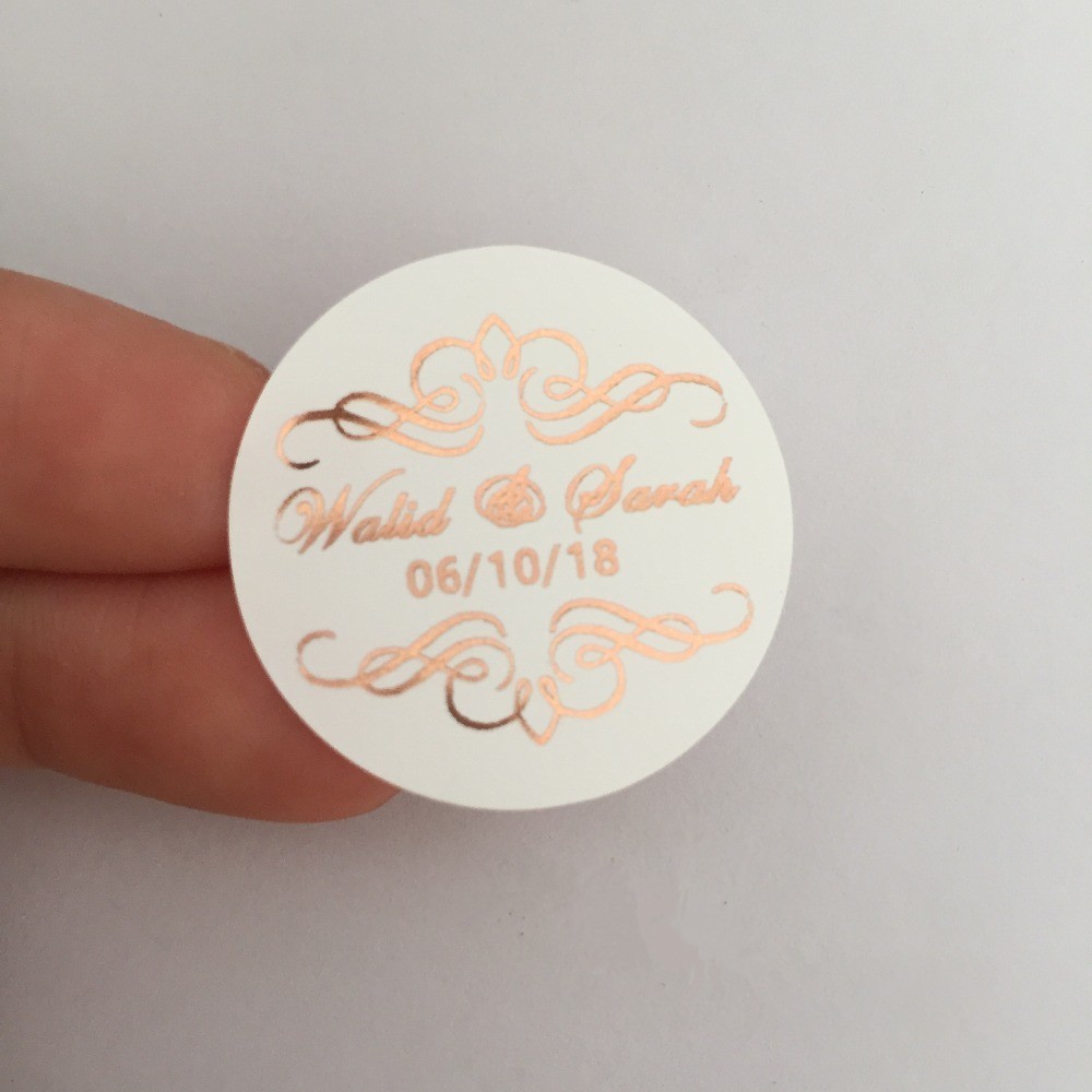 ⊹90 Rose gold personalized wedding stickers Pink gold marriage save the ...