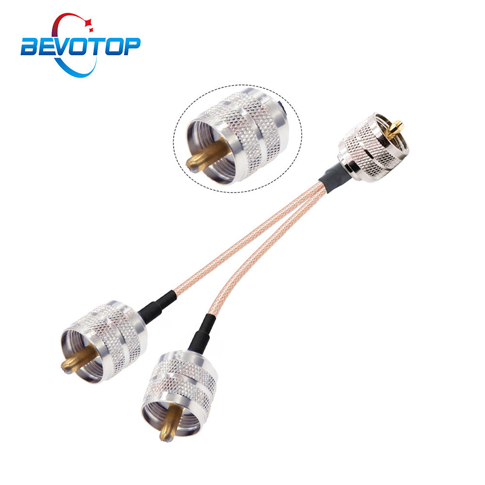 BEVOTOP 3 x UHF PL259 Male Plug RF Coaxial Splitter Cable 1 to 2 V Type RG316 Cable Splitter Ad ...