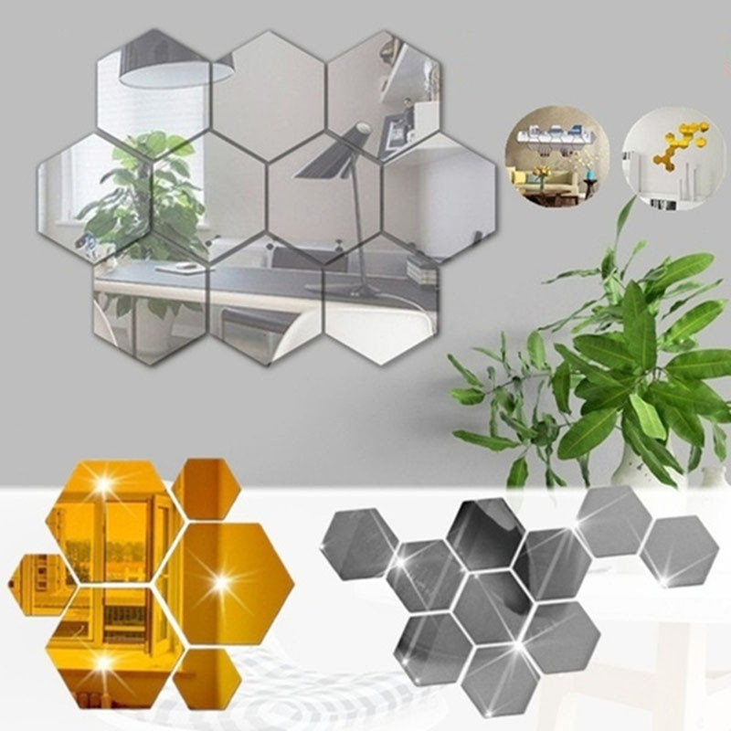 6/12PCs Hexagonal Diy 3D Mirror Wall Stickers Restaurant Aisle Floor ...